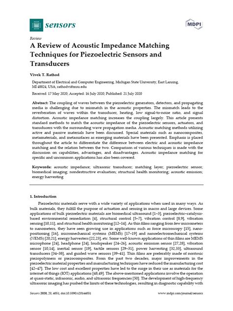 2021 Areviewofacousticimpedancematchingtechniques Pdf Piezoelectricity Acoustics