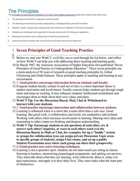 Twelve Principles Of Effective Teaching And Learning Docx