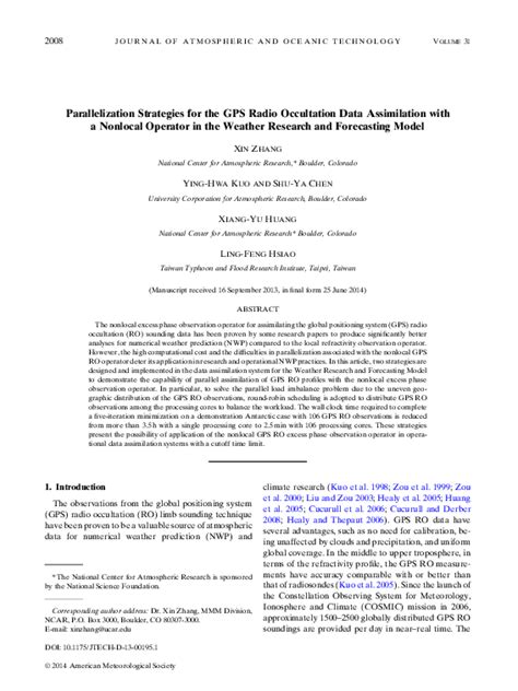 Pdf Parallelization Strategies For The Gps Radio Occultation Data Assimilation With A Nonlocal