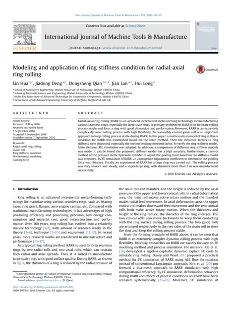 Modeling And Application Of Ring Stiffness Condition For Radial Axial Ring Rolling Pdf Force