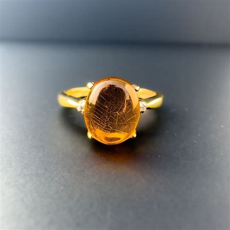 9ct Gold Vintage Amber And Diamond Ring Statement Ring Cocktail Ring