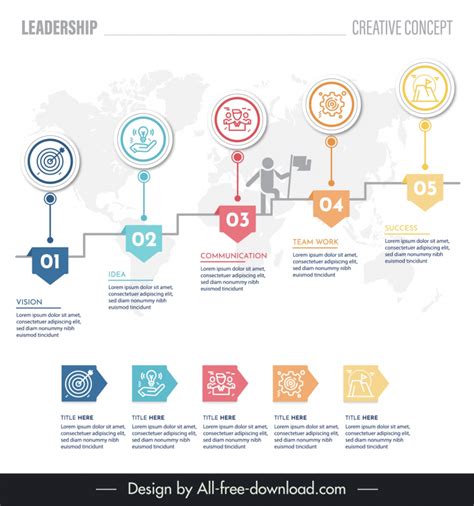 Leadership Infographic Template Flat Chart World Map Silhouette Vectors