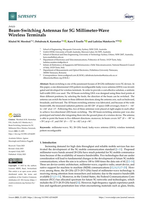 Pdf Beam Switching Antennas For 5g Millimeter Wave Wireless Terminals