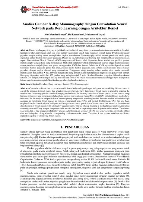 Pdf Analisa Gambar X Ray Mammography Dengan Convolution Neural Network Pada Deep Learning