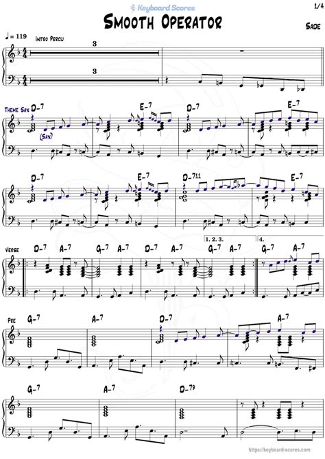 Smooth Operator Sade Score For Piano Music Sheet