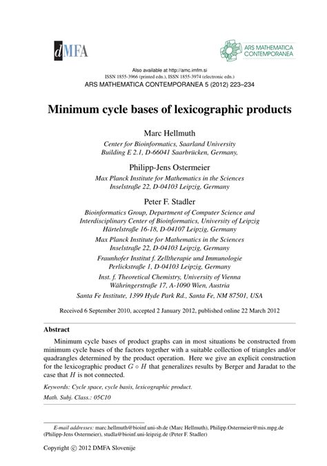 Pdf Minimum Cycle Bases Of Lexicographic Products