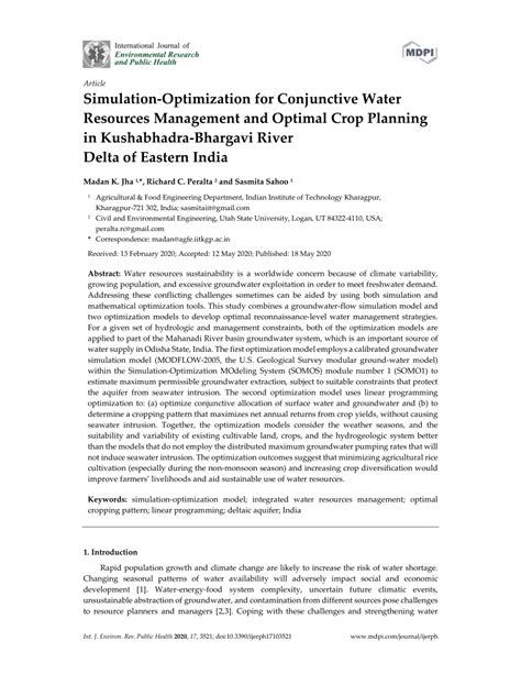 Pdf Simulation Optimization For Conjunctive Water Resources