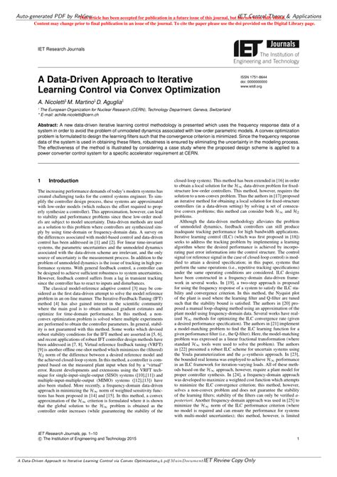 Pdf A Data Driven Approach To Iterative Learning Control Via Convex Optimization