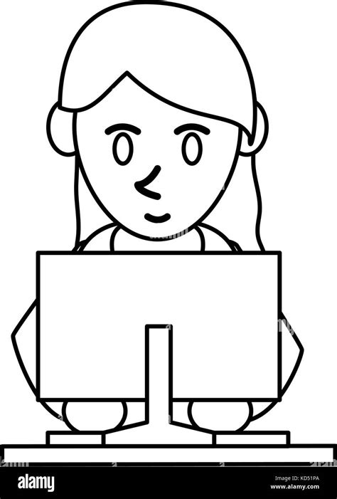 Woman Using Computer Icon Image Stock Vector Image And Art Alamy