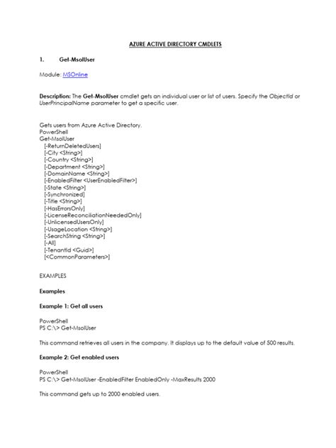 Azure Ad And Office 365 Cmdlets Reference Pdf Active Directory Domain Name System