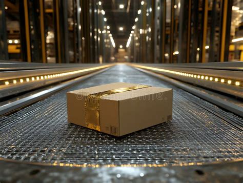 A Cardboard Box Moves On A Conveyor Belt Through A Warehouse Stock Illustration Illustration