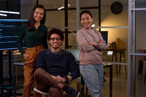 modern multi ethnic programmers portrait stock image image of night