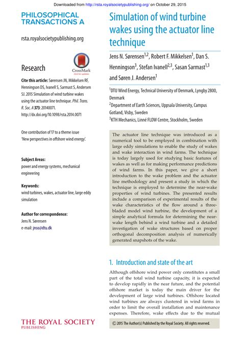 Pdf Simulation Of Wind Turbine Wakes Using The Actuator Line Technique