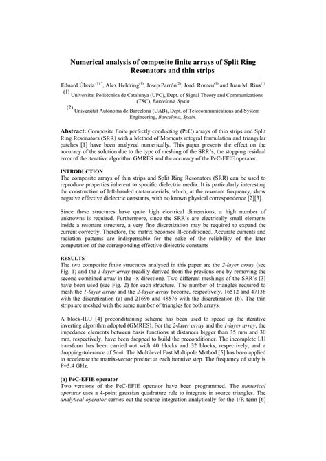 Pdf Numerical Analysis Of Composite Finite Arrays Of Split Ring