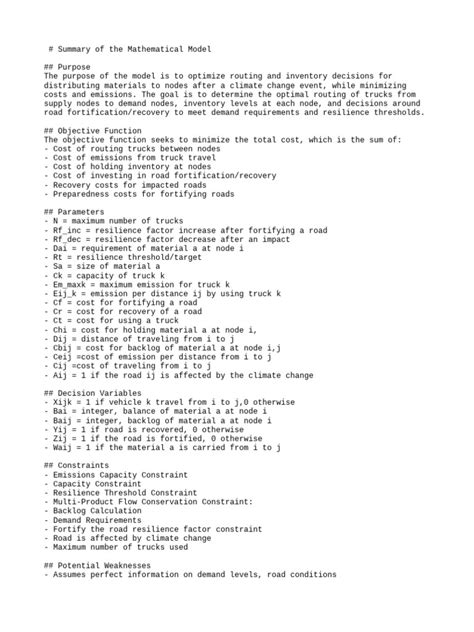 Mathematical Model Summary Pdf Loss Function Applied Mathematics