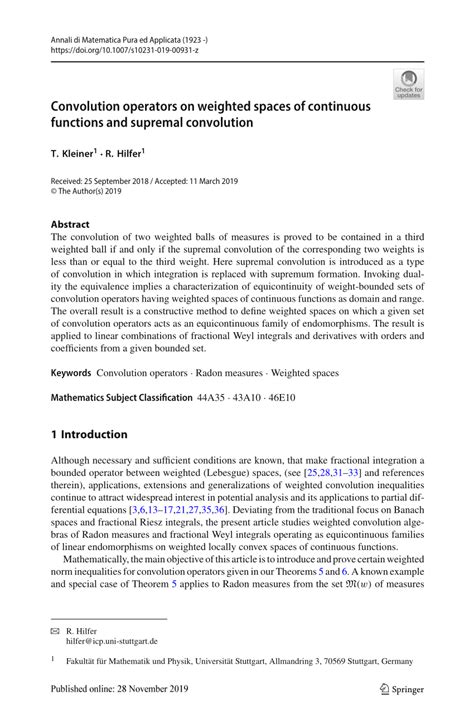 Pdf Convolution Operators On Weighted Spaces Of Continuous Functions