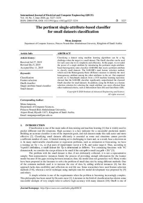 Pdf The Pertinent Single Attribute Based Classifier For Small