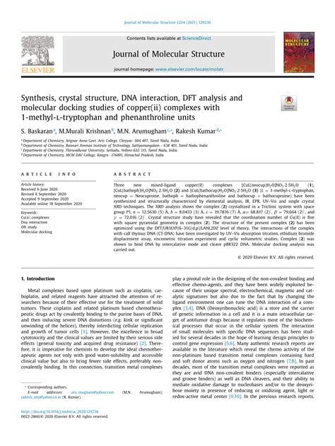 Pdf Synthesis Crystal Structure Dna Interaction Dft Analysis And
