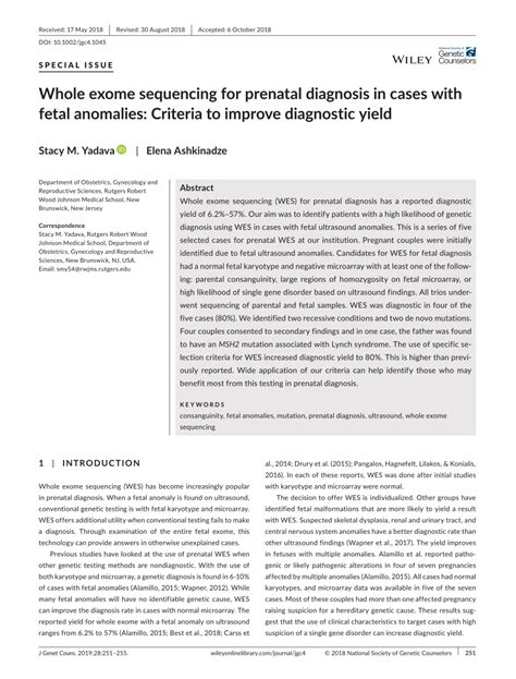 Pdf Whole Exome Sequencing For Prenatal Diagnosis In Cases With Fetal Anomalies Criteria To