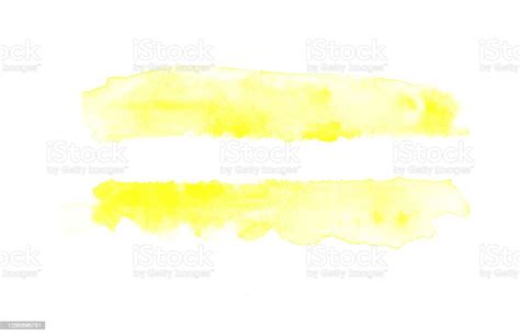 손으로 그린 브러시는 디자인 벽지 배너 텍스트를 위해 흰색 종이 배경에 추상노란색 수채화를 쓰다듬어 0명에 대한 스톡 사진 및