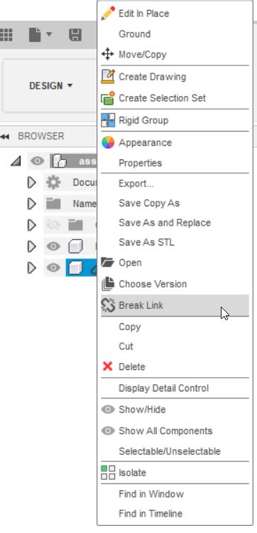 在fusion 360部件中修改零部件不会反映零部件文件中的更改