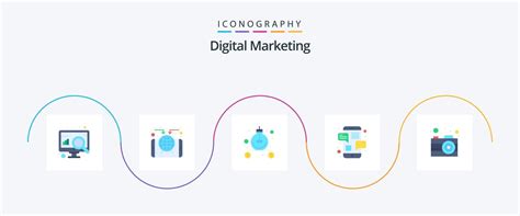 Digital Marketing Flat 5 Icon Pack Including Camera Phone Business