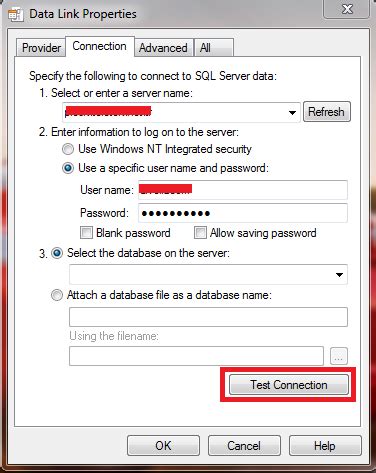 Data Link Connection Test SQL DB Connection Test
