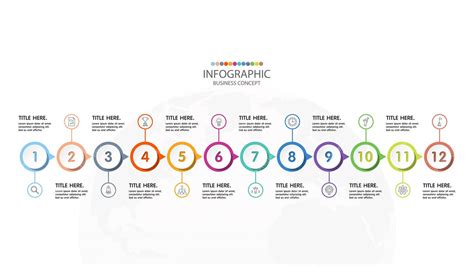 12단계 프로세스 또는 옵션 프로세스 차트가 있는 기본 타임라인 인포그래픽 템플릿 프로세스 다이어그램 프레젠테이션 워크플로 레이아웃 순서도 인포그래프에