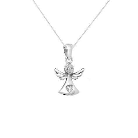 Aeon Angel Pendant With White Cubic Zirconia Heart Necklace Chain Hypoallergenic Sterling