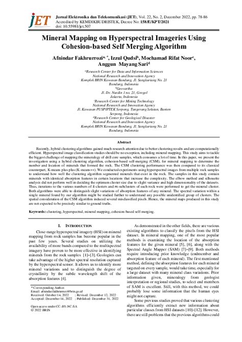 Pdf Mineral Mapping On Hyperspectral Imageries Using Cohesion Based