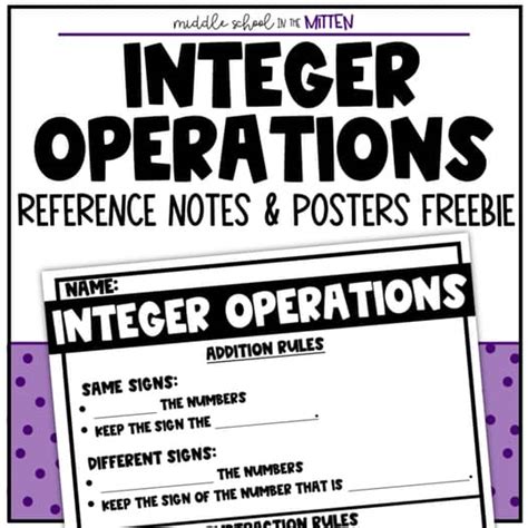 Integer Operation Rules Reference Pages And Anchor Charts Freebie