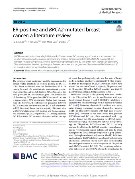 Pdf Er Positive And Brca2 Mutated Breast Cancer A Literature Review