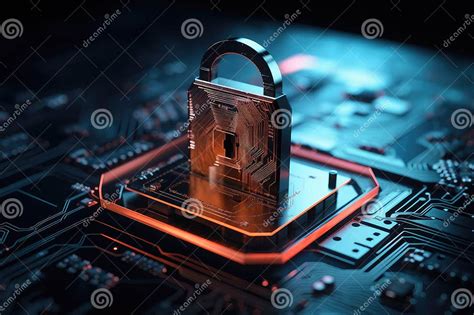 Padlock On Computer Motherboard Cyber Security Concept Stock