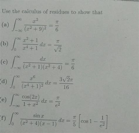 Solved Use the calculus of residues to show that ㅠ 22 9 2 Chegg com