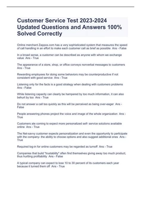 Customer Service Test Updated Questions And Answers 100 Solved