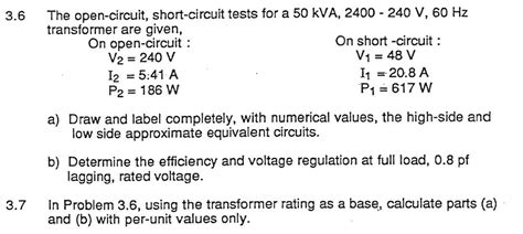 Solved The Open Circuit Short Circuit Tests For A