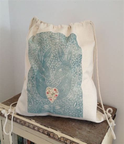 Hand Printed Canvas Backpack Canvas Drawstring Bag Etsy