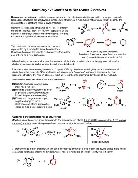 Resonance Handout Chemistry Guidlines To Resonance Structures Resonance Structures