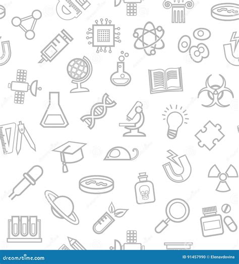 Science White Background Contour Icons Monochrome Seamless Vector Stock Vector