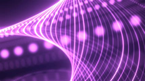 Abstract Purple Waves From Lines And Dots Particles Of Glowing Swirling Futuristic Hi Tech With