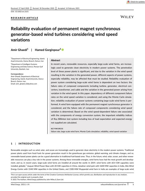 Pdf Reliability Evaluation Of Permanent Magnet Synchronous Generator‐based Wind Turbines
