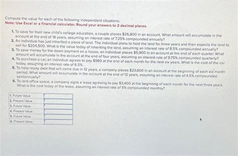Solved Compute The Value For Each Of The Following