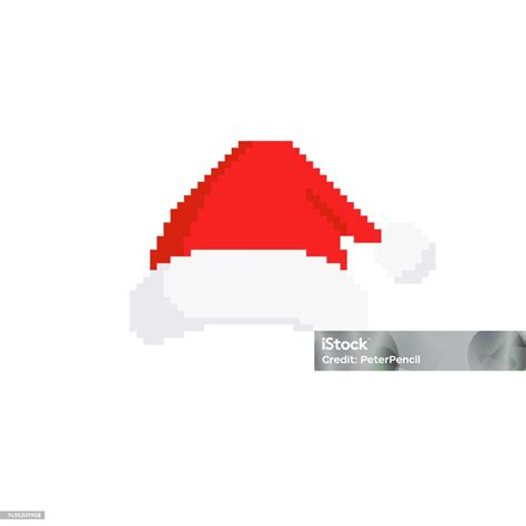 산타 클로스 픽셀 모자 화이트 스크린 배경에 8비트 화면 벡터 일러스트 레이 션 크리스마스에 대한 스톡 벡터 아트 및 기타