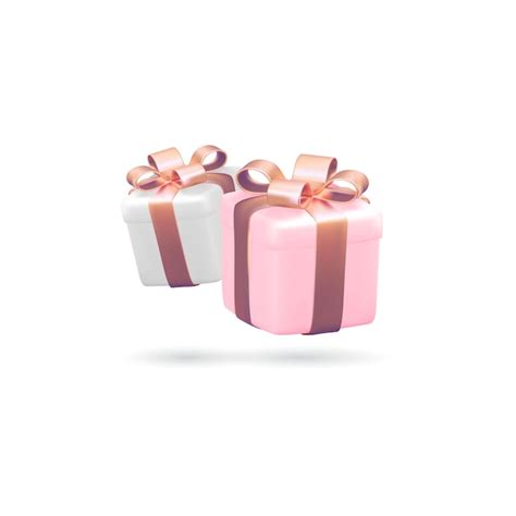 Premium Vector T Boxes 3d Presents Wrapper In Pink And White With