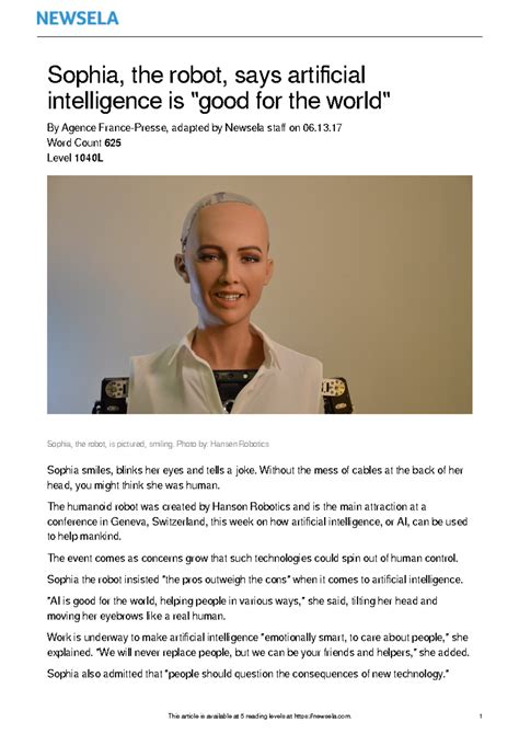 Sophia The Robot Article Sophia The Robot Says Artificial Intelligence Is Good For The