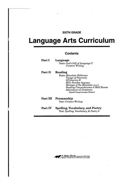 6th Grade Language Arts Curriculum Pdf