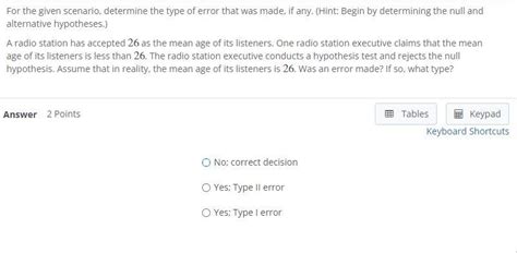 solved for the given scenario determine the type of error