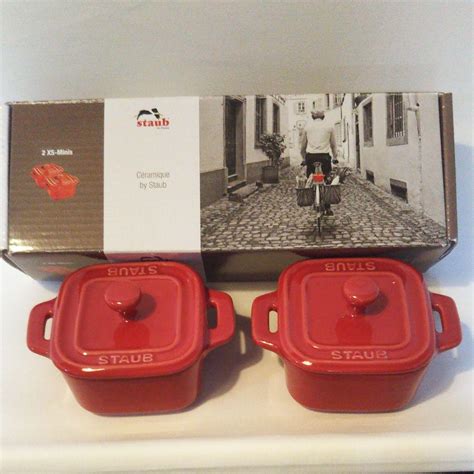 Staub Extra Mini Square Cocotte 2pcs Pair Set Box Cherry S Cooking Wear