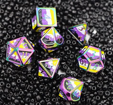 Nonbinary Pride Flag Metal Rpg Dice Set Foam Brain Games