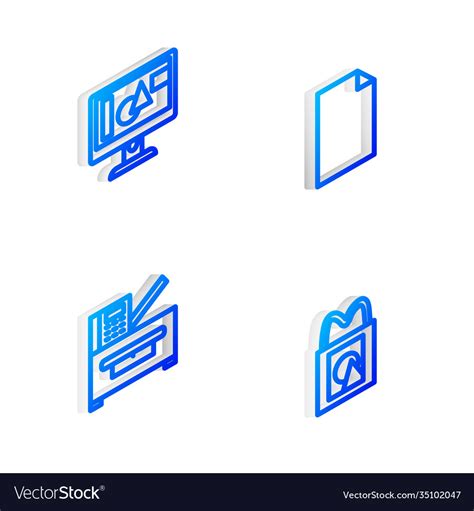 Set Isometric Line Empty Document Computer Vector Image